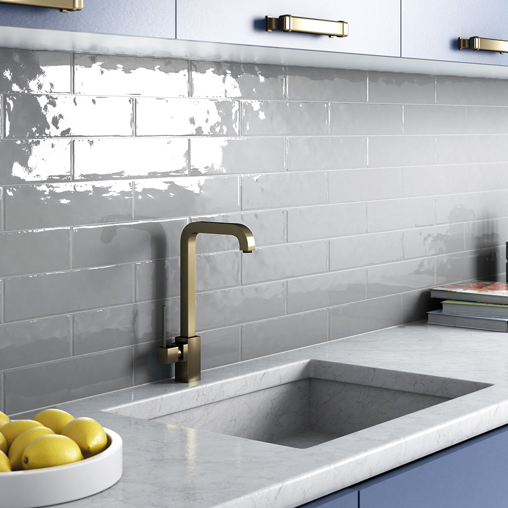 Corato Light Grey Ceramic Gloss 7.5x30cm Metro Ripple Effect Wall Tile
