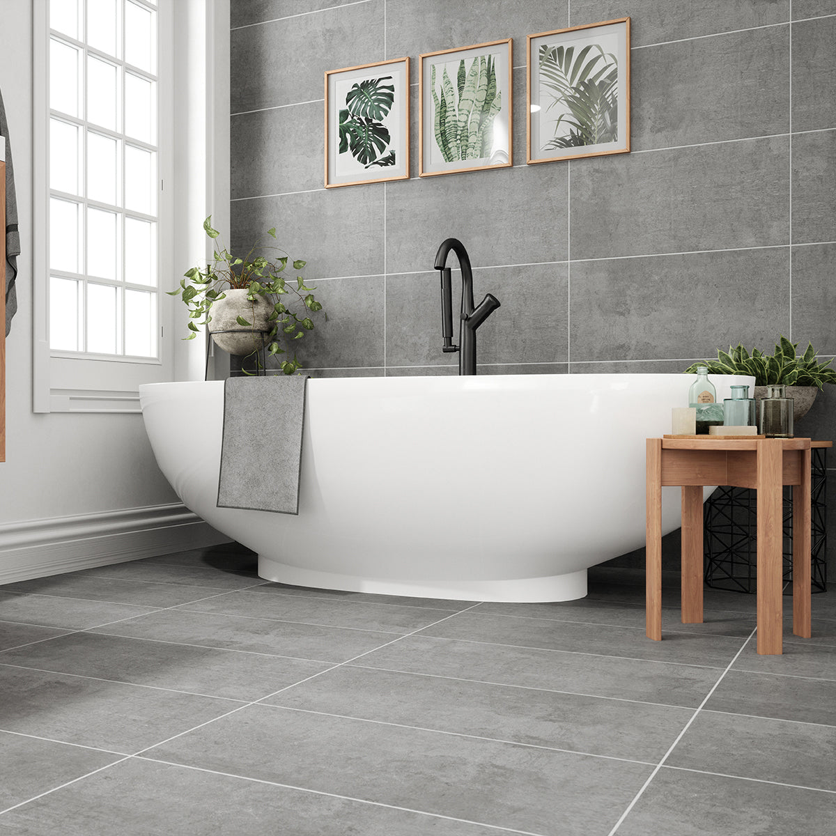 Geona Grey Porcelain Textured Frost Resistant Indoor & Outdoor Wall and ...