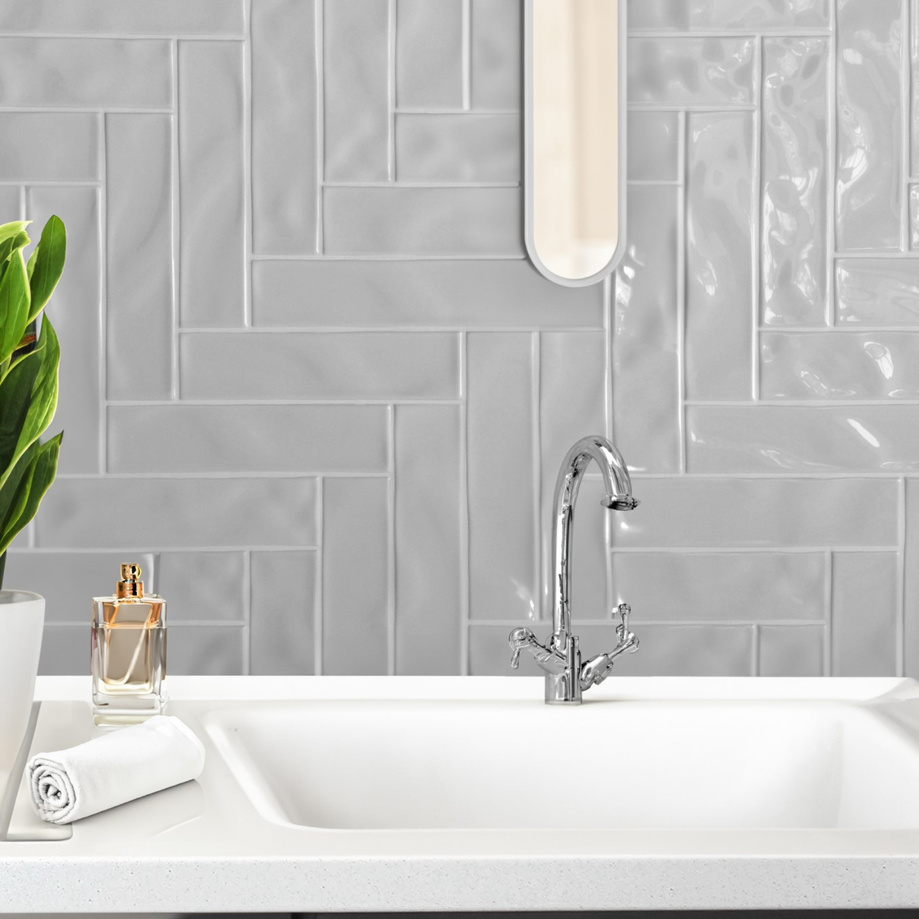 Florida Gris Grey Ceramic Gloss Rippled Metro 7.5x30cm Bathroom Kitchen ...