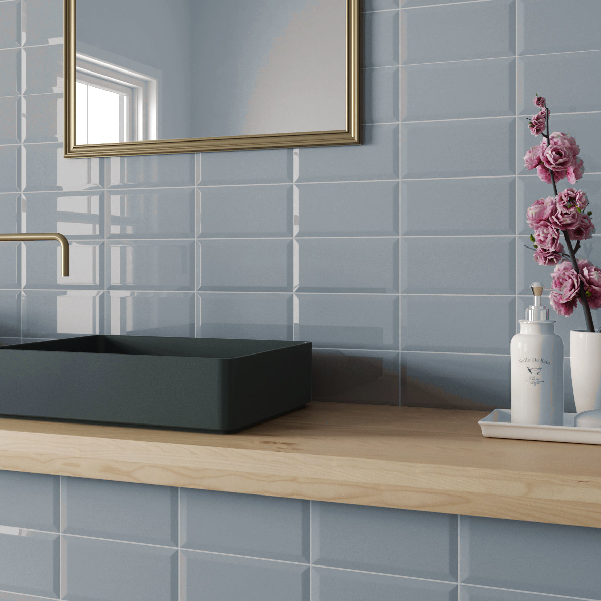 Prismatic Blue Mist Ceramic Gloss Bevelled 10x20cm London Subway Metro ...