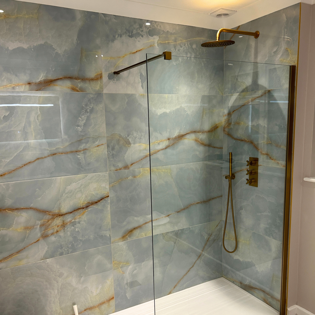 Ocean Drift Sky Blue Marble Effect Porcelain Polished 60x120cm Tile