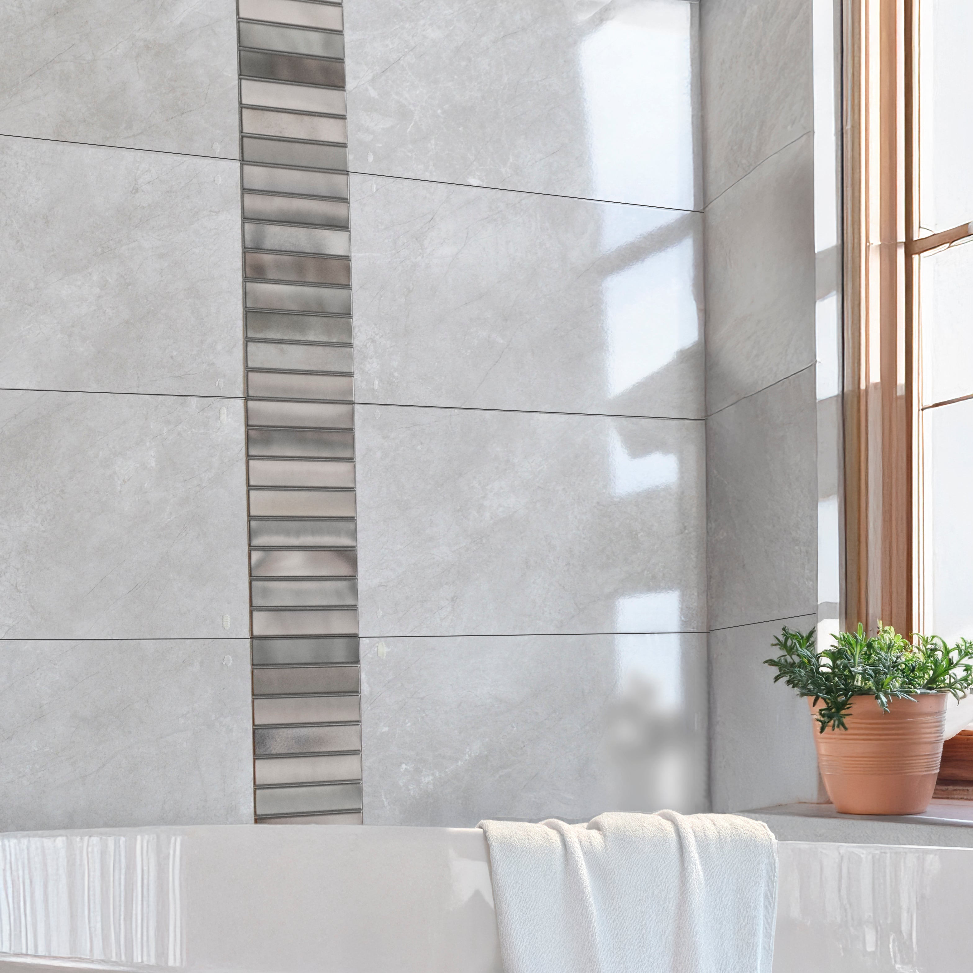 Palis Grey Rectified Ceramic Kitchen, Bathroom Gloss 30x60cm Wall Tile
