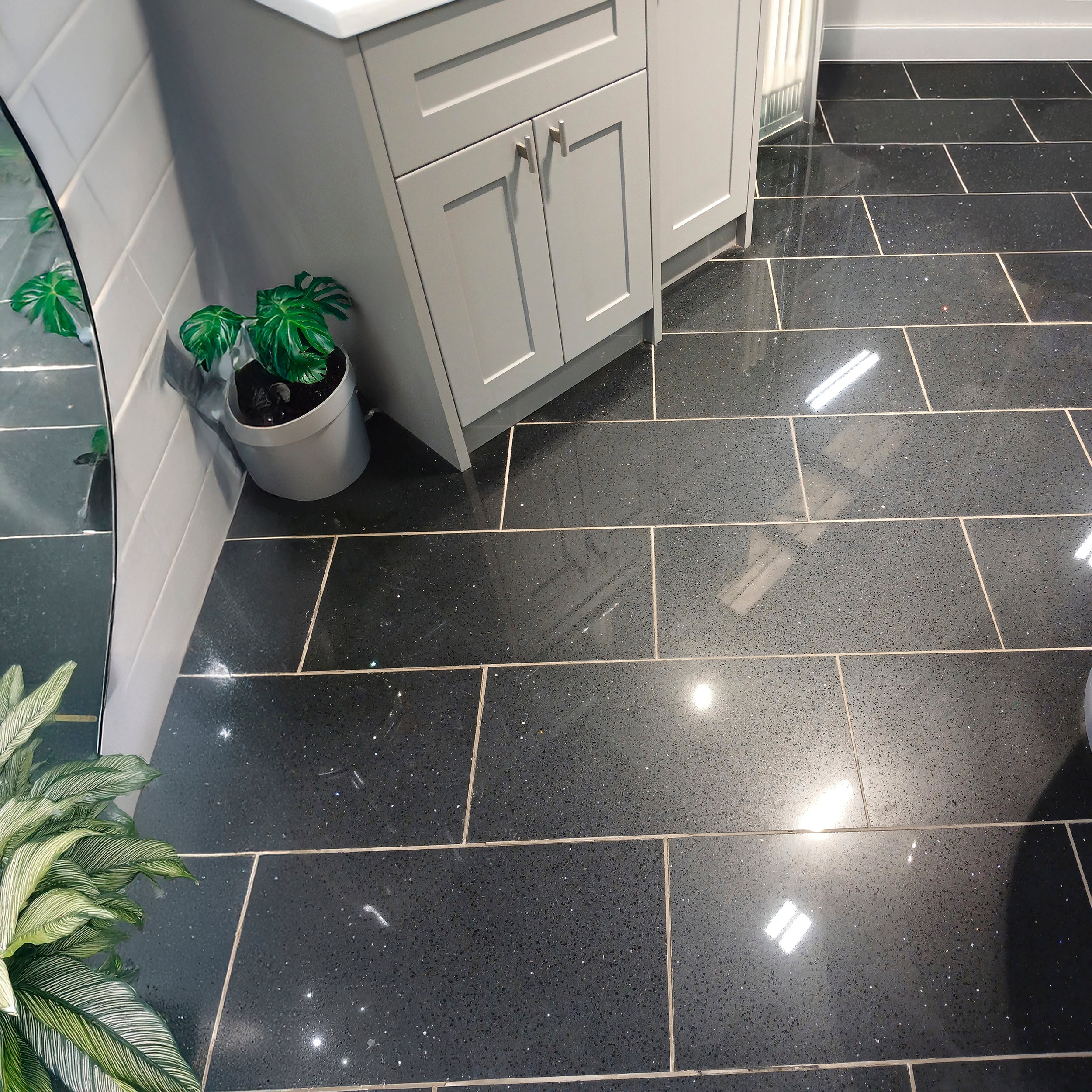 Starbright Black Quartz & Resin Micro Bevelled Gloss 30x60cm Glitter ...