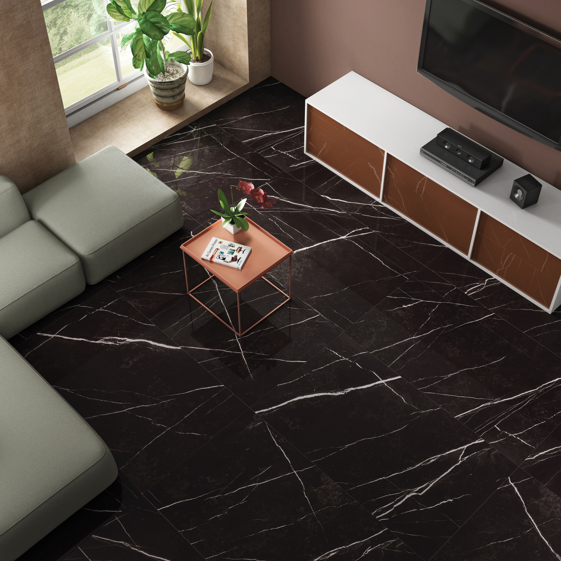 Super Mira Black Porcelain Polished Wall & Floor Bathroom Living Room ...
