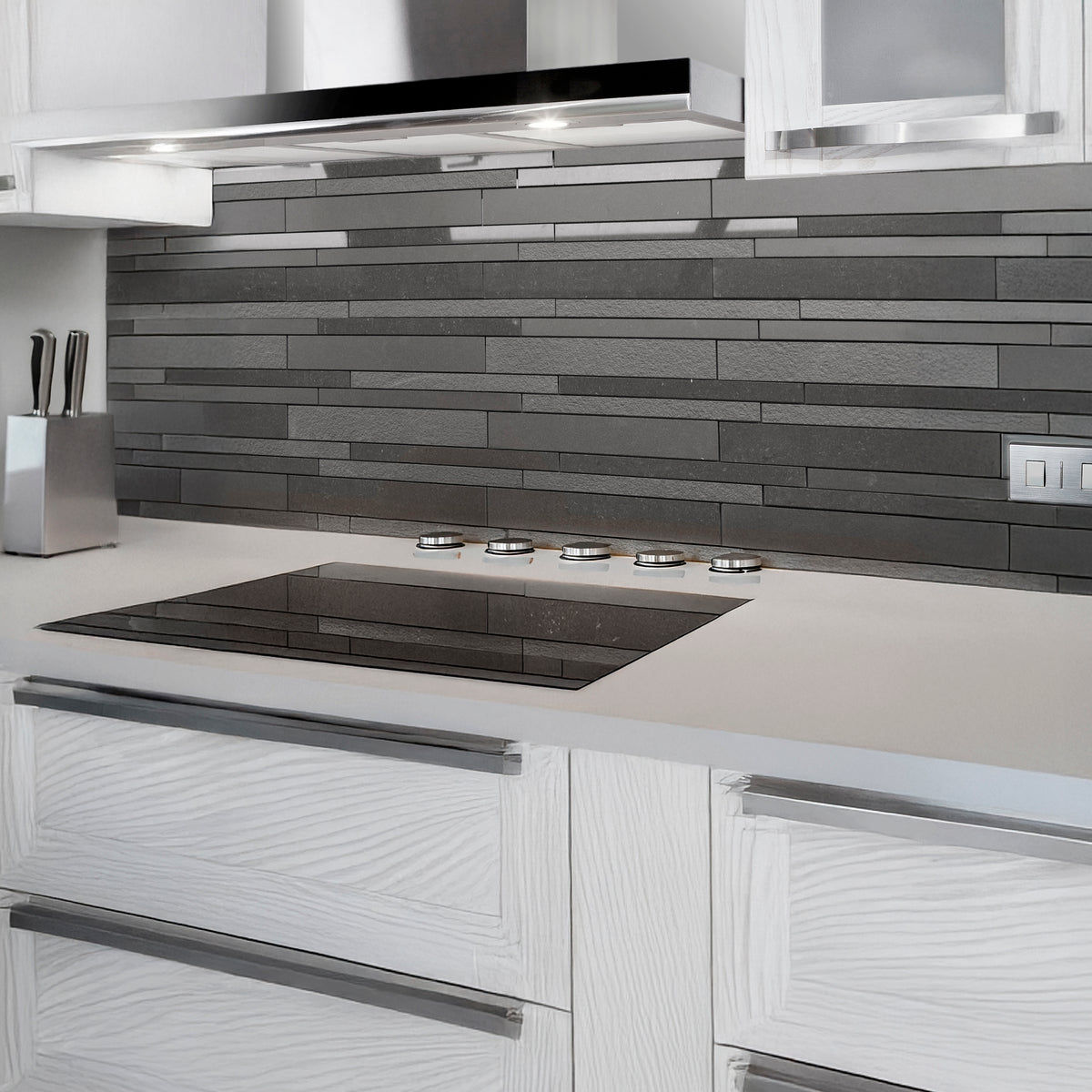 Tibet Nero Black Porcelain Strip Wall Floor Feature Splashback Indoor ...